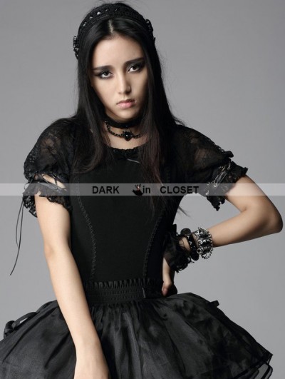Punk Rave Black Gothic Punk Short Sleeves Shirt For Women