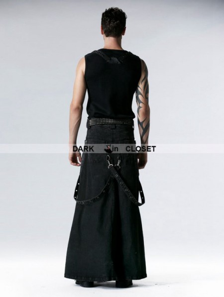 Punk Rave Black Gothic Punk Heavy Metal Long Skirt For Men