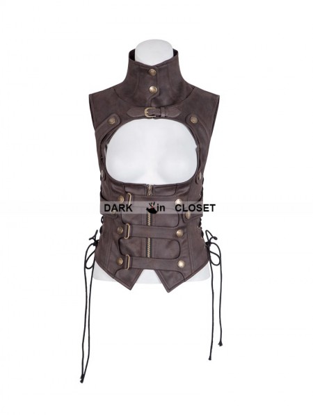 Punk Rave Brown Steampunk Waistcoat for Women - DarkinCloset.com Punk Rave Brown Steampunk Waistcoat for Women - DarkinCloset.com