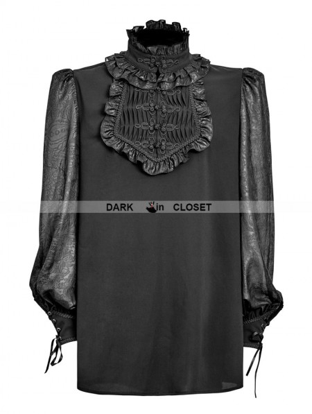 Punk Rave Vintage Chiffon Black Gothic Shirt for Men - DarkinCloset.com