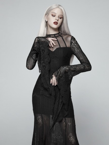 Punk Rave Black Gothic Daily Wear Lace Maxi Dress - DarkinCloset.com Punk Rave Black Gothic Daily Wear Lace Maxi Dress - DarkinCloset.com