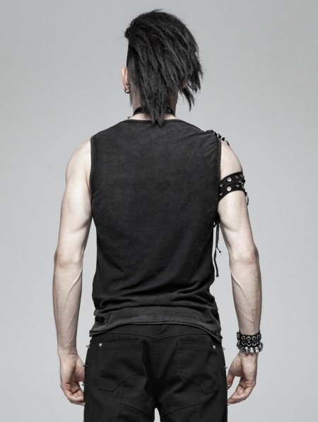 Punk Rave Black Men's Gothic Punk Tank Top with Detachable Shoulder ...