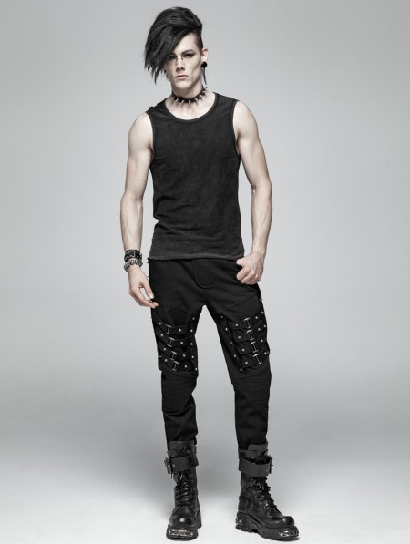 Punk Rave Black Men's Gothic Punk Tank Top with Detachable Shoulder ...