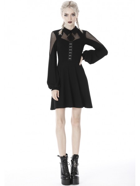 Dark in Love Black Gothic Girl Long Sleeve Short Daliy Dress - DarkinCloset.com