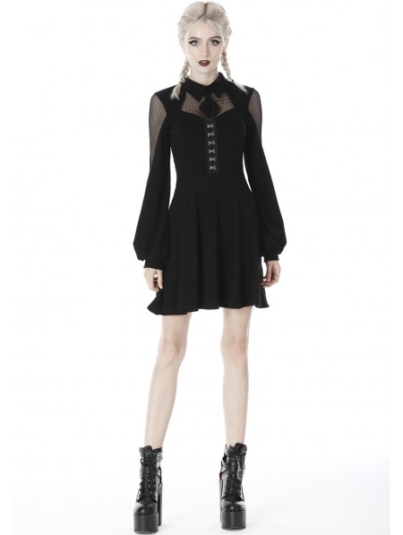 Dark in Love Black Gothic Girl Long Sleeve Short Daliy Dress - DarkinCloset.com