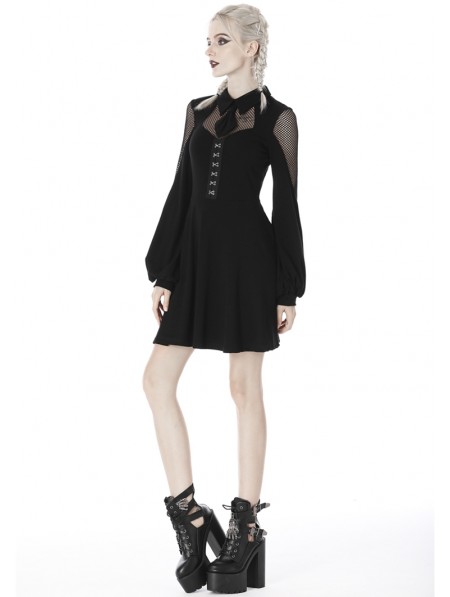 Dark in Love Black Gothic Girl Long Sleeve Short Daliy Dress - DarkinCloset.com