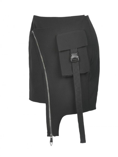 Dark In Love Black Gothic Grunge Punk Moto Irregular Mini Skirt