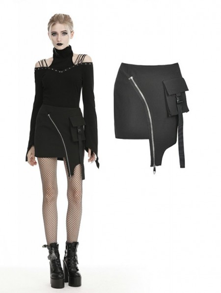 Dark In Love Black Gothic Grunge Punk Moto Irregular Mini Skirt