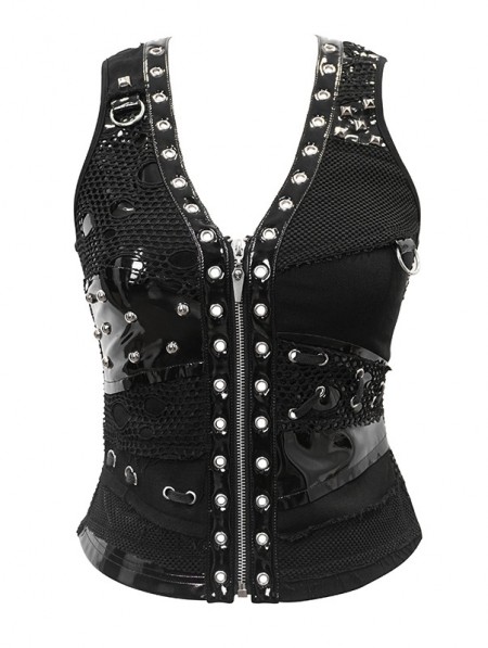 Devil Fashion Black Gothic Punk Metal Vest Top For Women