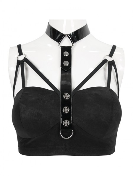 Devil Fashion Black Sexy Gothic Punk Halter Bra Tank Top For Women