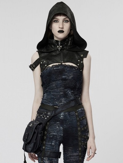 Punk Rave Black Gothic Punk Leather Hooded Shoulder Harness for Women ...