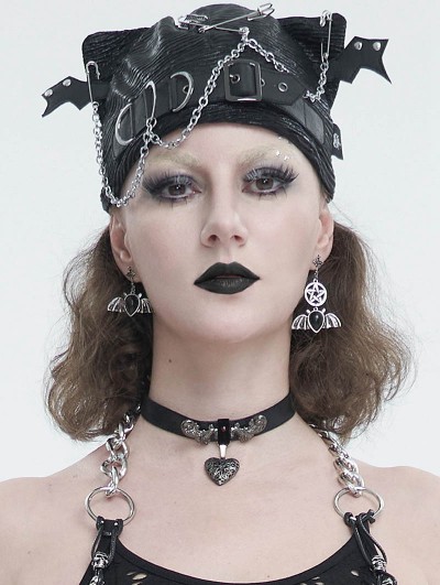 Devil Fashion Black Gothic Punk Drop Chain Buckle Belt Bat Wing Hat