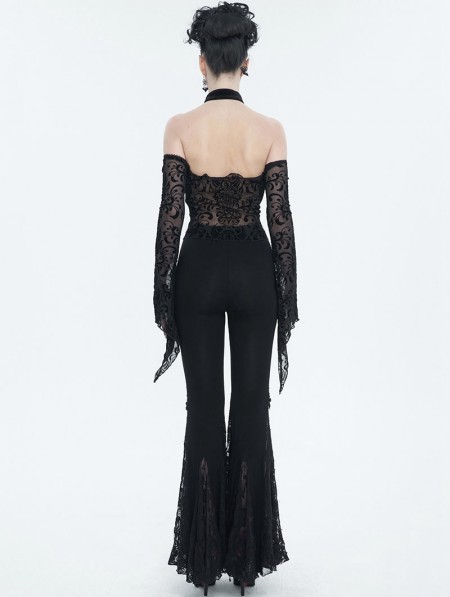 Devil Fashion Black Sexy Gothic Vintage Cold Shoulder Velvet Long