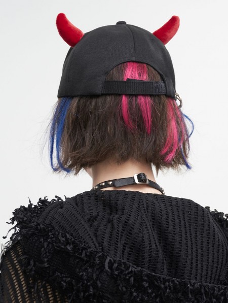 Devil Fashion Black and Red Devil Horns Gothic Punk Studded Peaked Cap ...