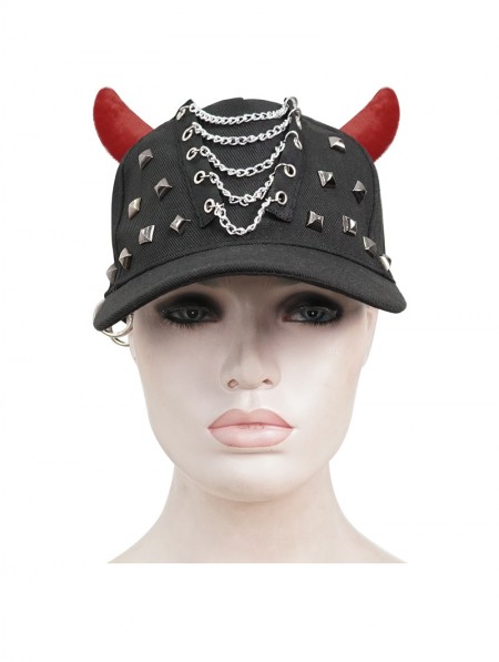 Devil Fashion Black and Red Devil Horns Gothic Punk Studded Peaked Cap ...