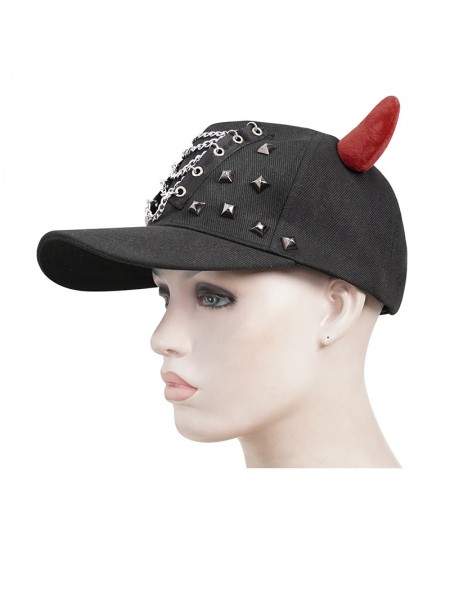 Devil Fashion Black and Red Devil Horns Gothic Punk Studded Peaked Cap ...