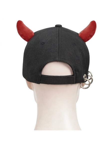 Devil Fashion Black and Red Devil Horns Gothic Punk Studded Peaked Cap ...