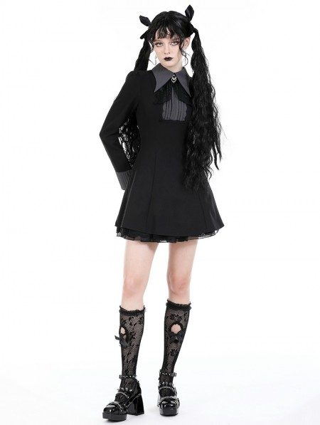 Dark in love Black Gothic Dolly Princess Preppy Long Sleeve Short Dress ...