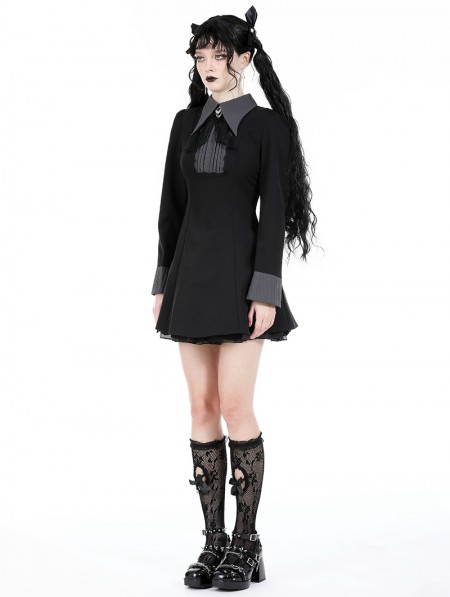 Dark in love Black Gothic Dolly Princess Preppy Long Sleeve Short Dress ...